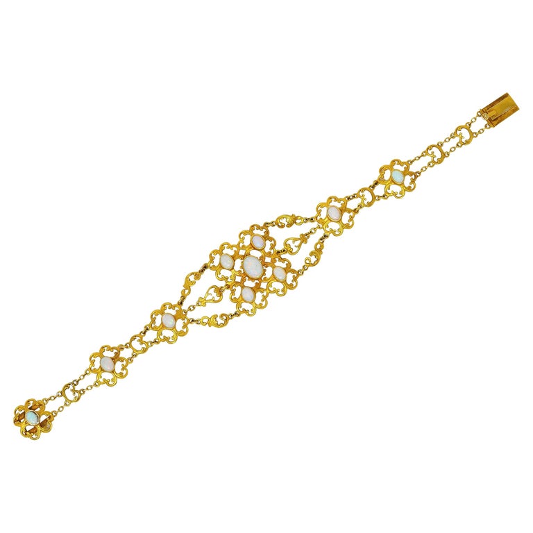 Victorian Opal 14 Karat Yellow Gold Scroll Link Bracelet For Sale at ...