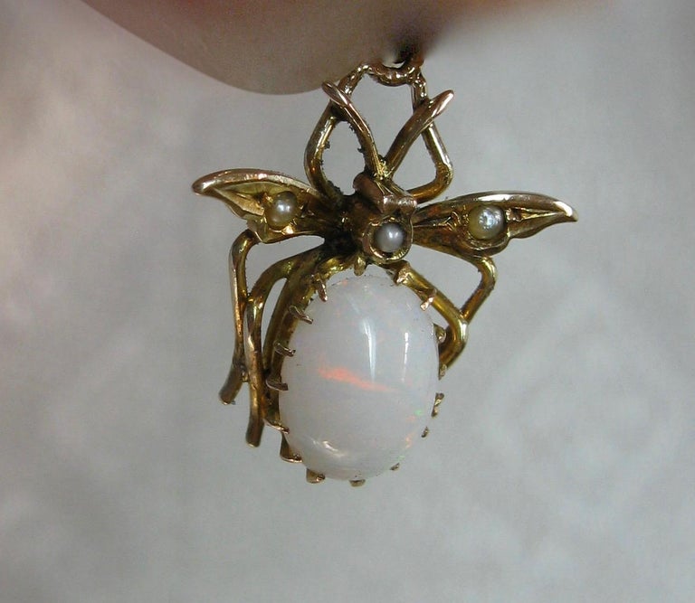 Victorian Opal Pearl Fly Bug Insect Pendant Gold at 1stDibs