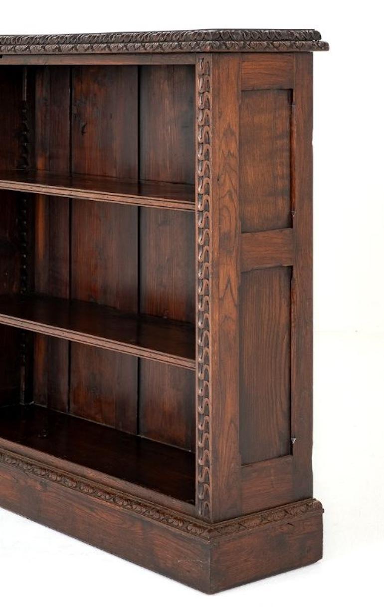 Victorian Open Front Bookcase Double Oak Shelf 1870 For Sale at 1stDibs