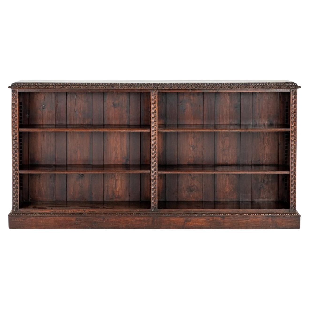 Victorian Open Front Bookcase Double Oak Shelf 1870 For Sale at 1stDibs