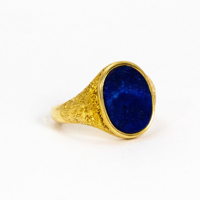 Victorian Ornate 18 Karat Gold Lapis Signet Ring at 1stDibs