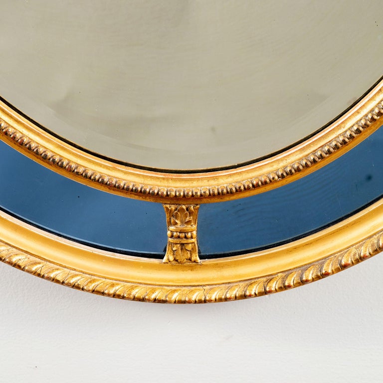 Victorian Oval Blue Glass and Giltwood Border Wall Mirror at 1stDibs