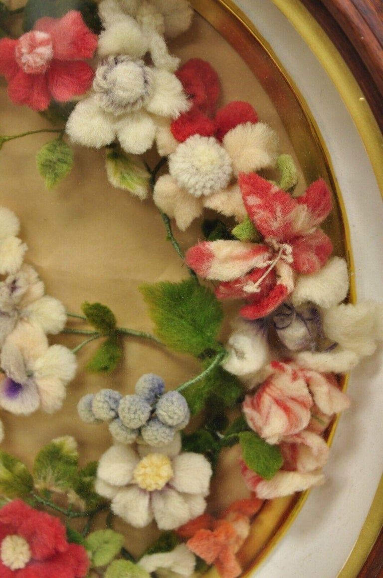 Victorian Oval Mahogany Shadow Box Frame Felt Cotton Flower Mourning ...