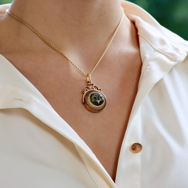 VIctorian Owl Fob Pendant Set with Agate in Gold at 1stDibs