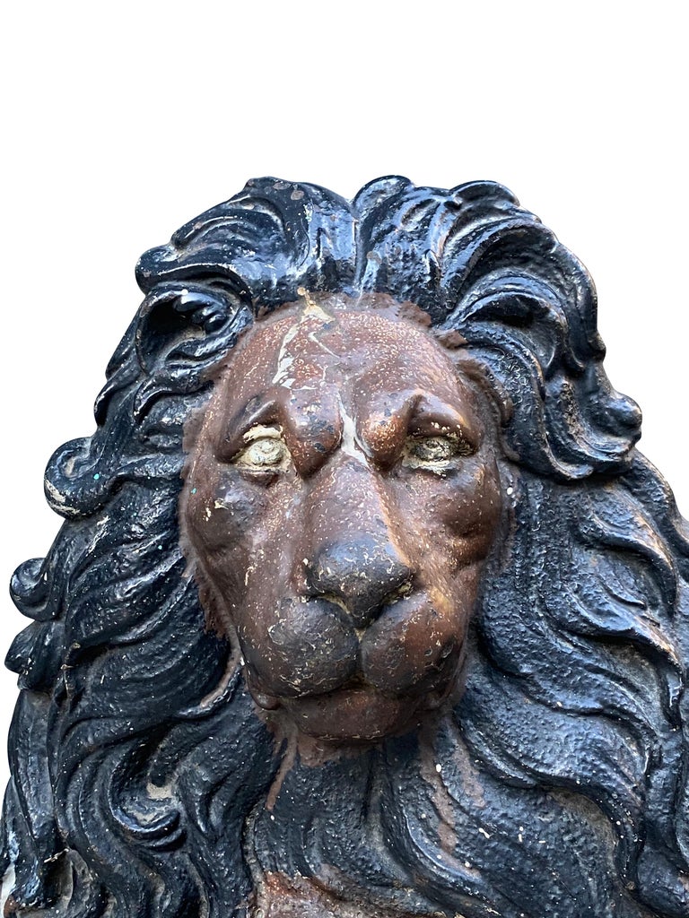 Victorian Painted Cast Iron Reclining Lion For Sale at 1stDibs