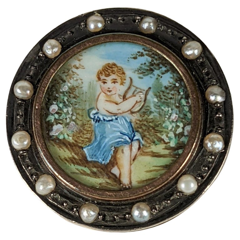 Victorian Painted Miniature Brooch For Sale at 1stDibs