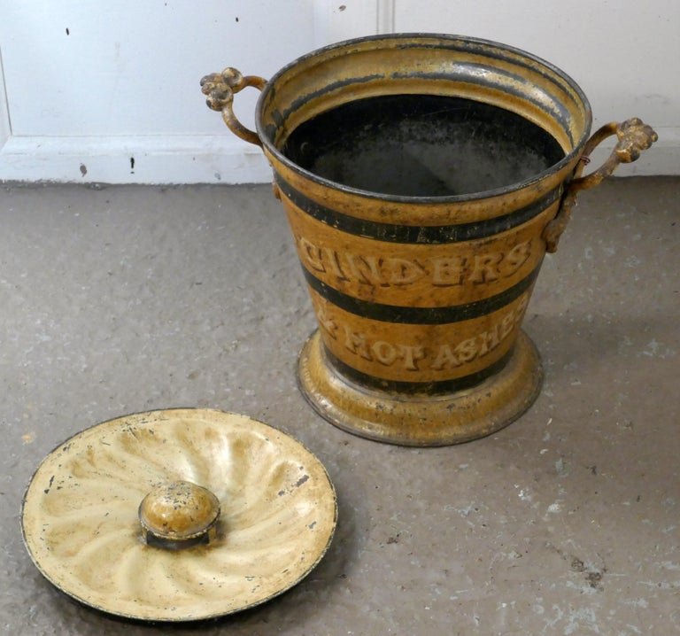 Victorian Painted Tin Ash Can or Cinder Bucket For Sale at 1stDibs
