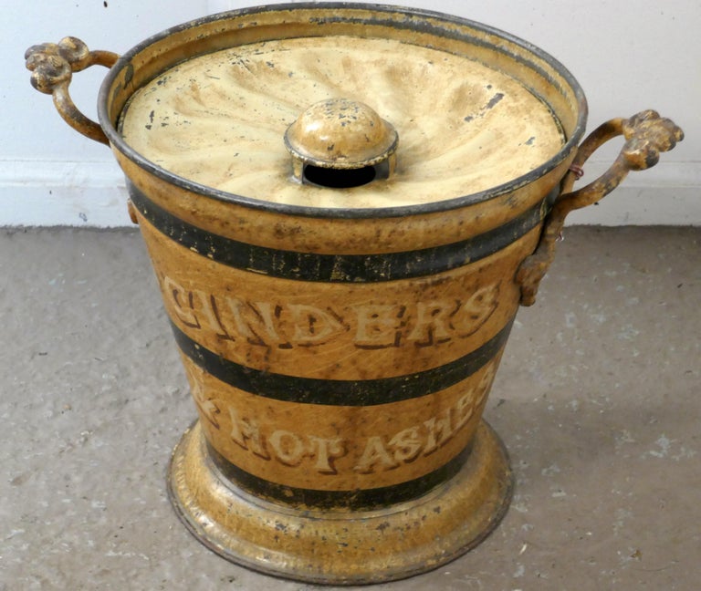 Victorian Painted Tin Ash Can or Cinder Bucket For Sale at 1stDibs