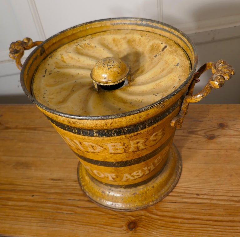 Victorian Painted Tin Ash Can or Cinder Bucket For Sale at 1stDibs