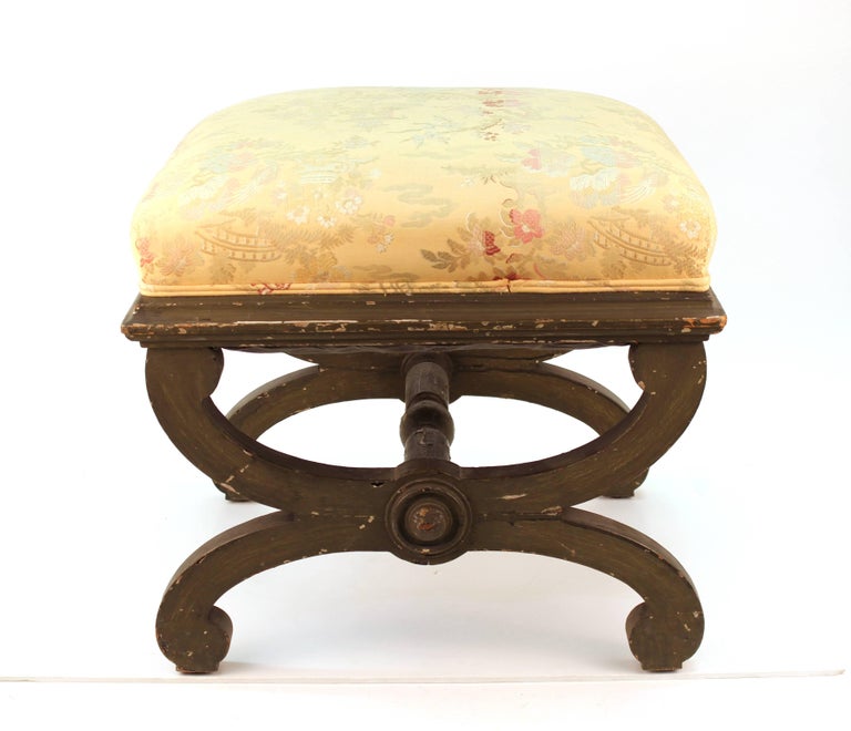 Victorian Painted Wood Stools in Gray with Asian Style Textile ...