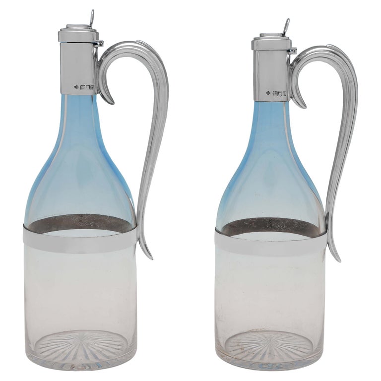 Victorian Pair of Antique Sterling Silver and Glass Decanters / Claret ...