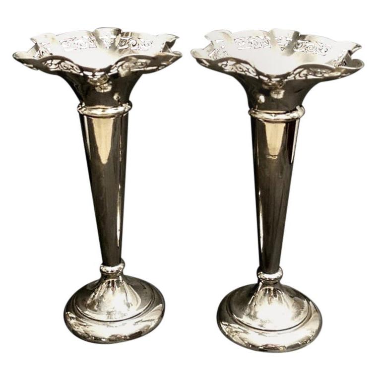 Victorian Pair of Trumpet Vases in Silver Plated Epns, England For Sale ...