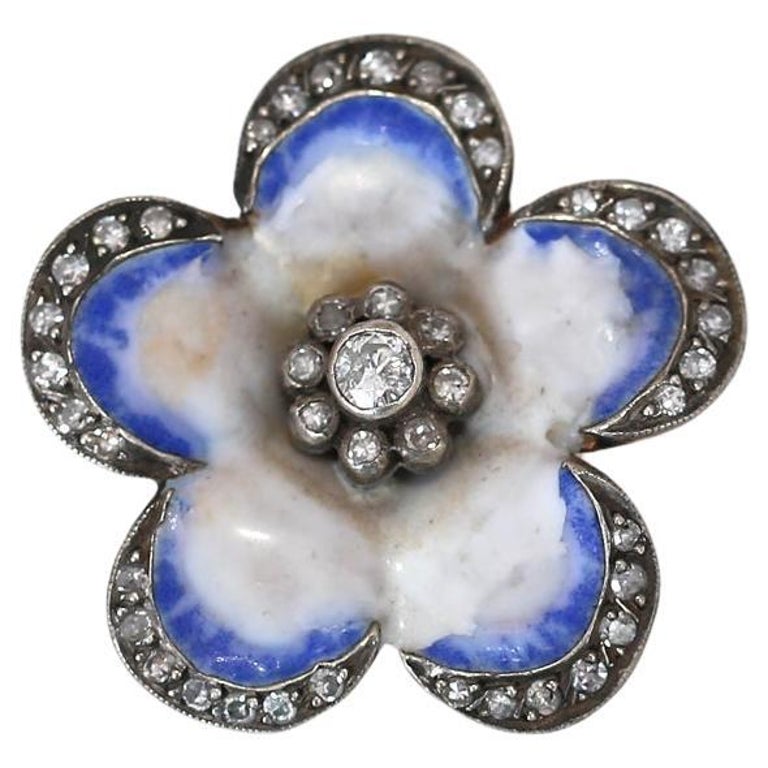 Victorian Pansy Blue Enamel Diamonds Flower Pendant Chocker, 1890 For ...