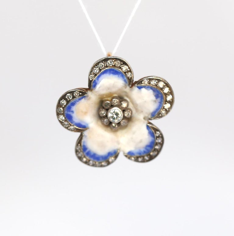 Victorian Pansy Blue Enamel Diamonds Flower Pendant Chocker, 1890 For ...