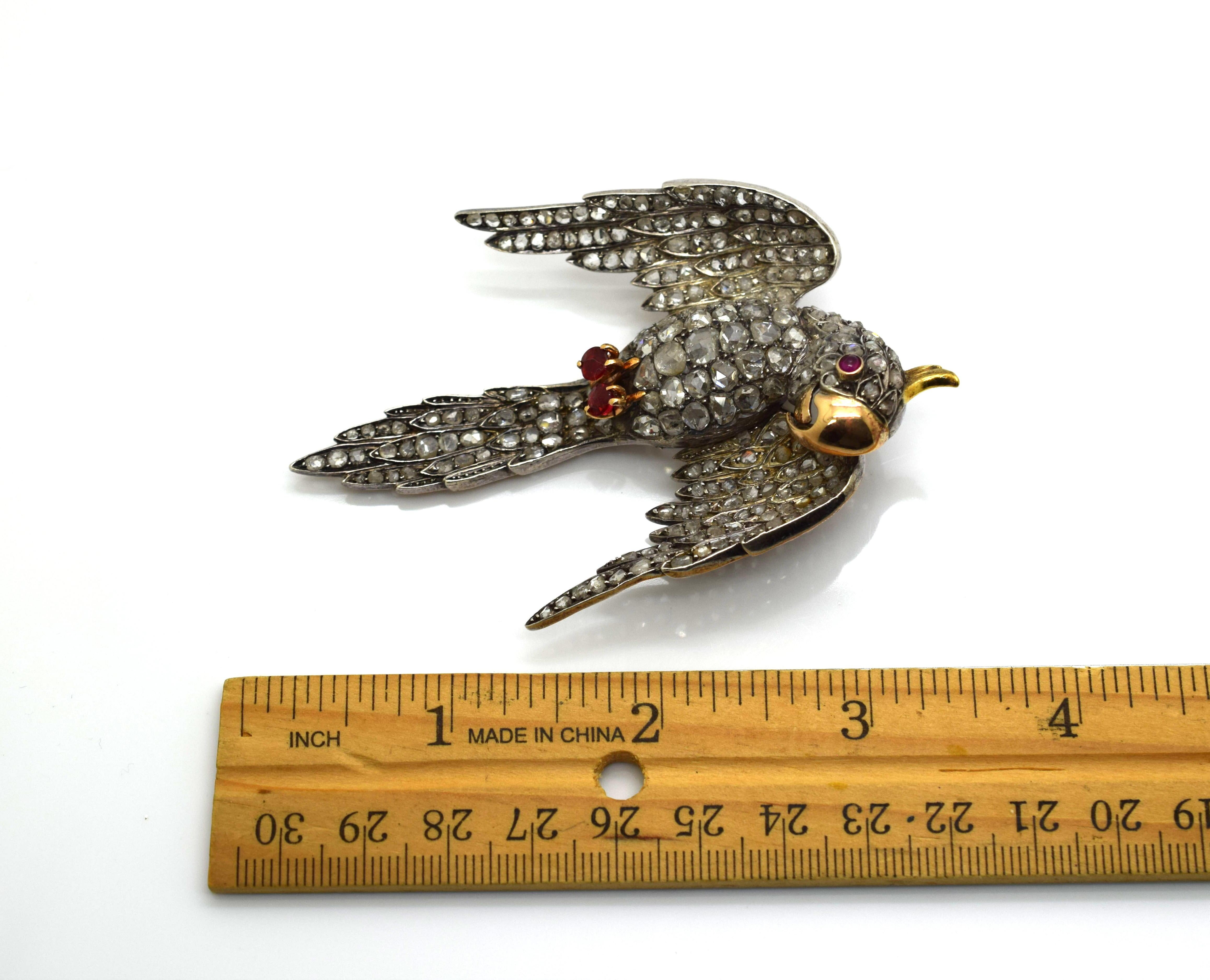 Victorian Parrot Brooch French 18 Karat Gold Rose Cut Diamonds 20.0 Ct ...