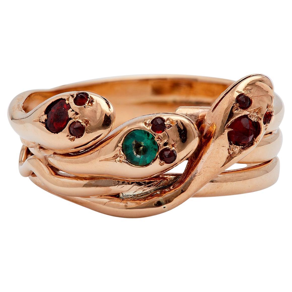 Victorian Paste 10k Rose Gold Triplet Snake Ring For Sale at 1stDibs