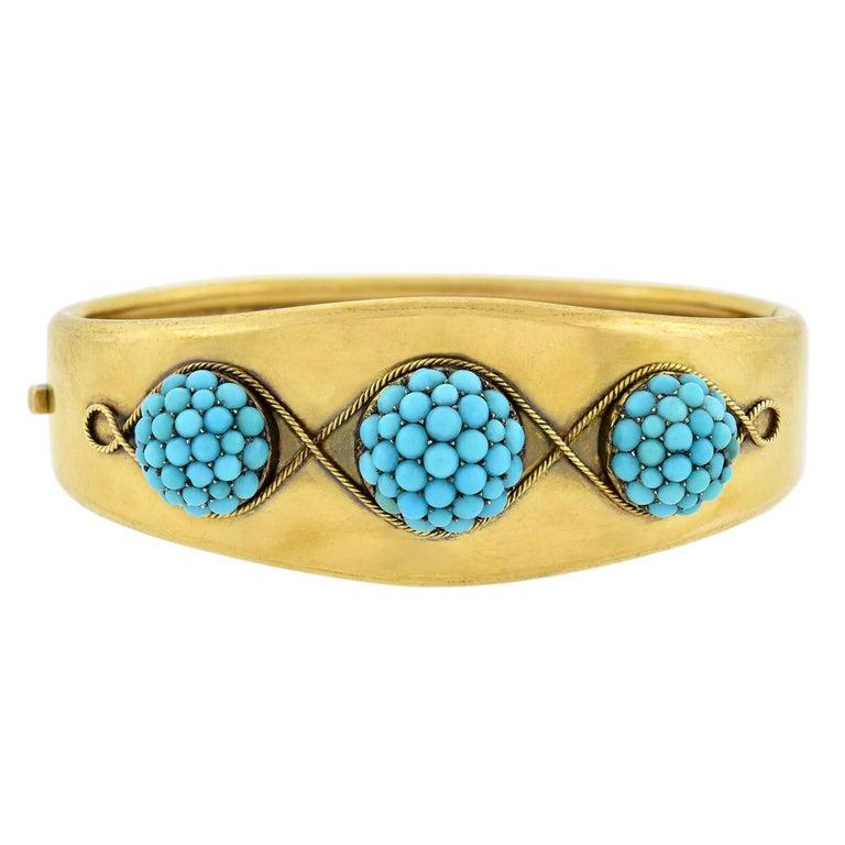 Victorian Pavé Turquoise Domed Motif Bangle Bracelet at 1stDibs