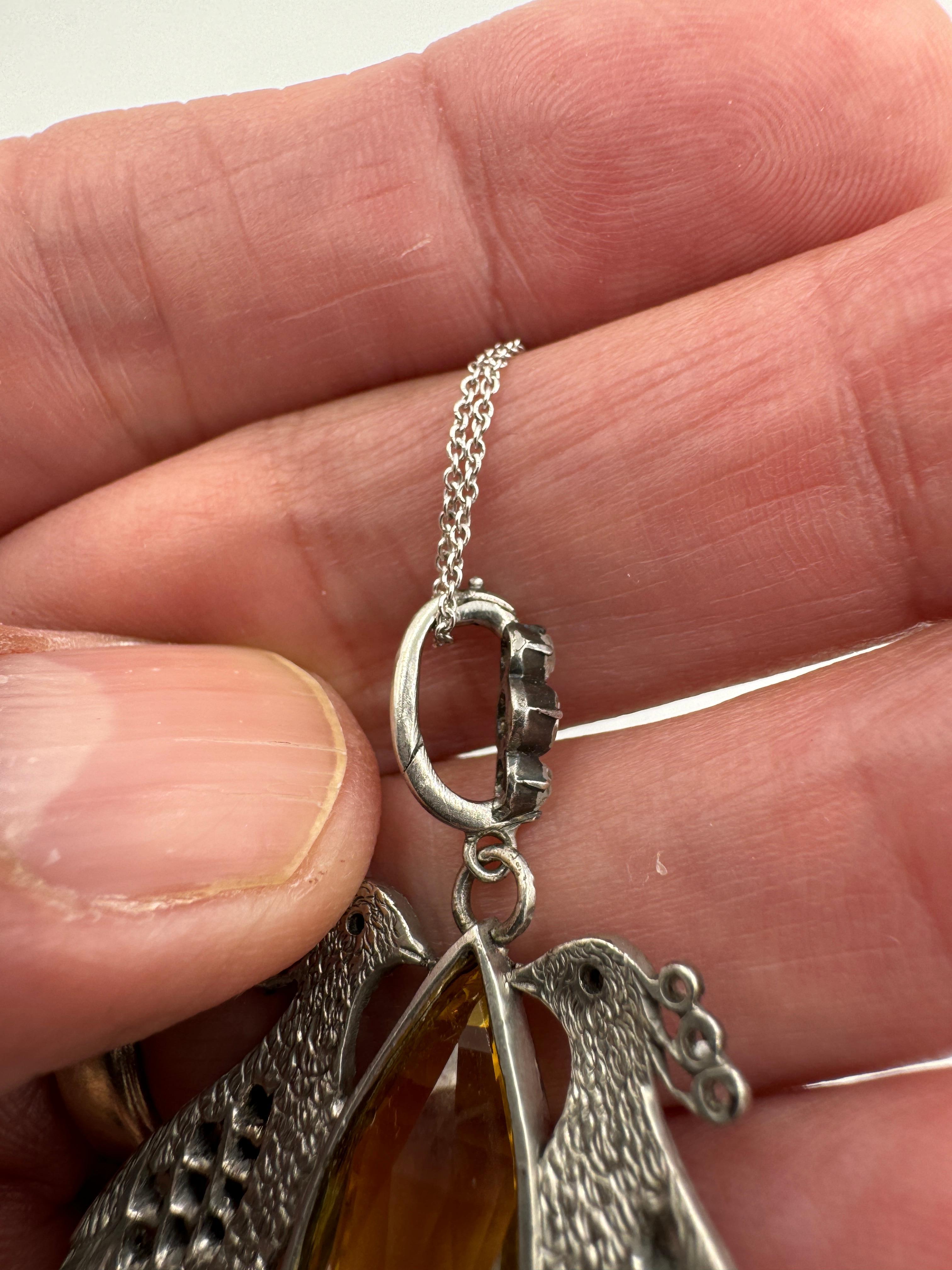 Victorian Peacock Birds Citrine Diamond Pendant Necklace Circa 1890s ...