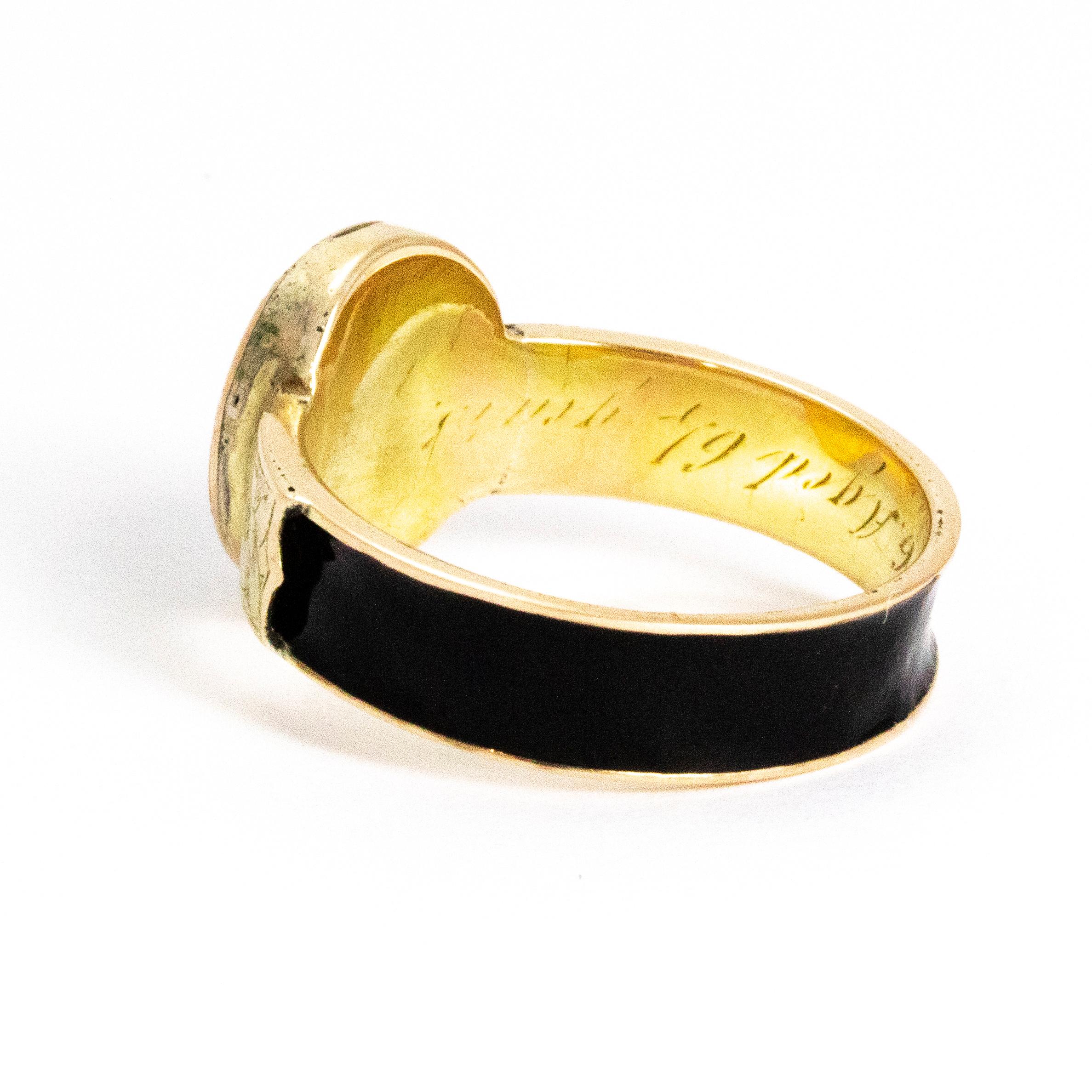 Victorian Pearl and Enamel 9 Carat Gold Forget Me Not Mourning Ring at ...