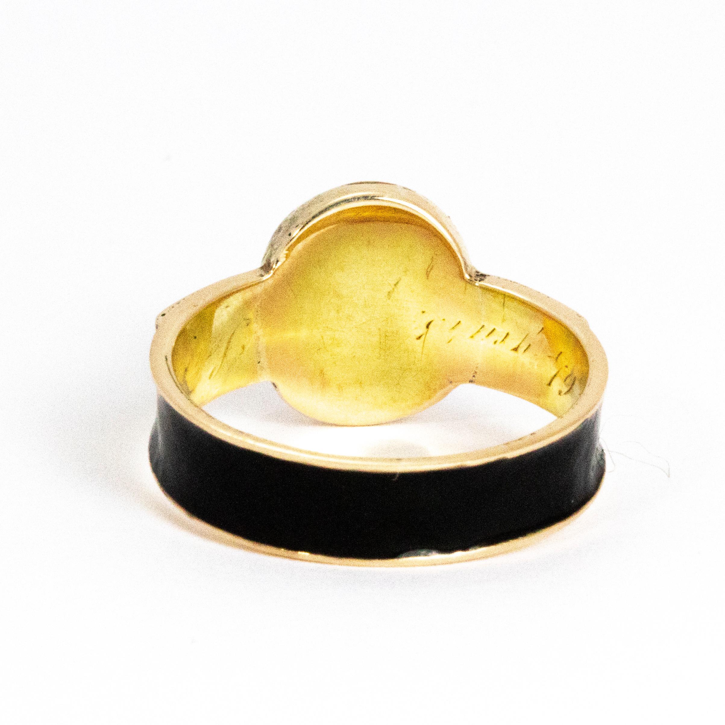 Victorian Pearl and Enamel 9 Carat Gold Forget Me Not Mourning Ring at ...