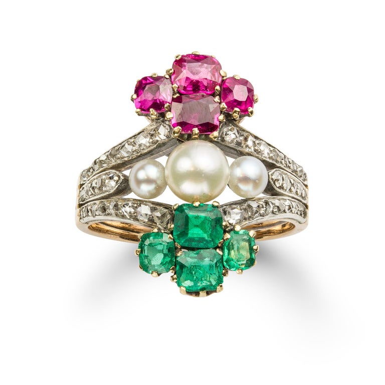 Victorian Pearl Emerald Ruby Diamond Ring For Sale at 1stDibs | pearl ...