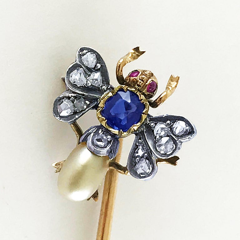 Victorian Pearl Sapphire Ruby Diamond Bee/Insect/Bug Stick Pin, circa ...