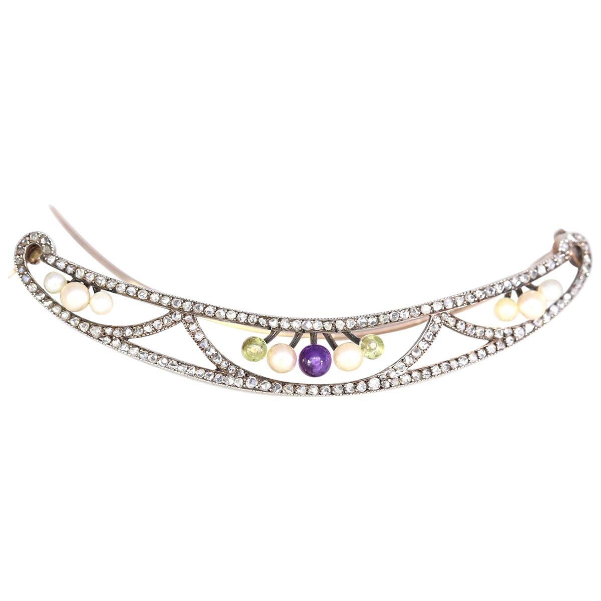 Victorian Pearls Diamonds Brooch Pin Gold Silver For Sale at 1stDibs