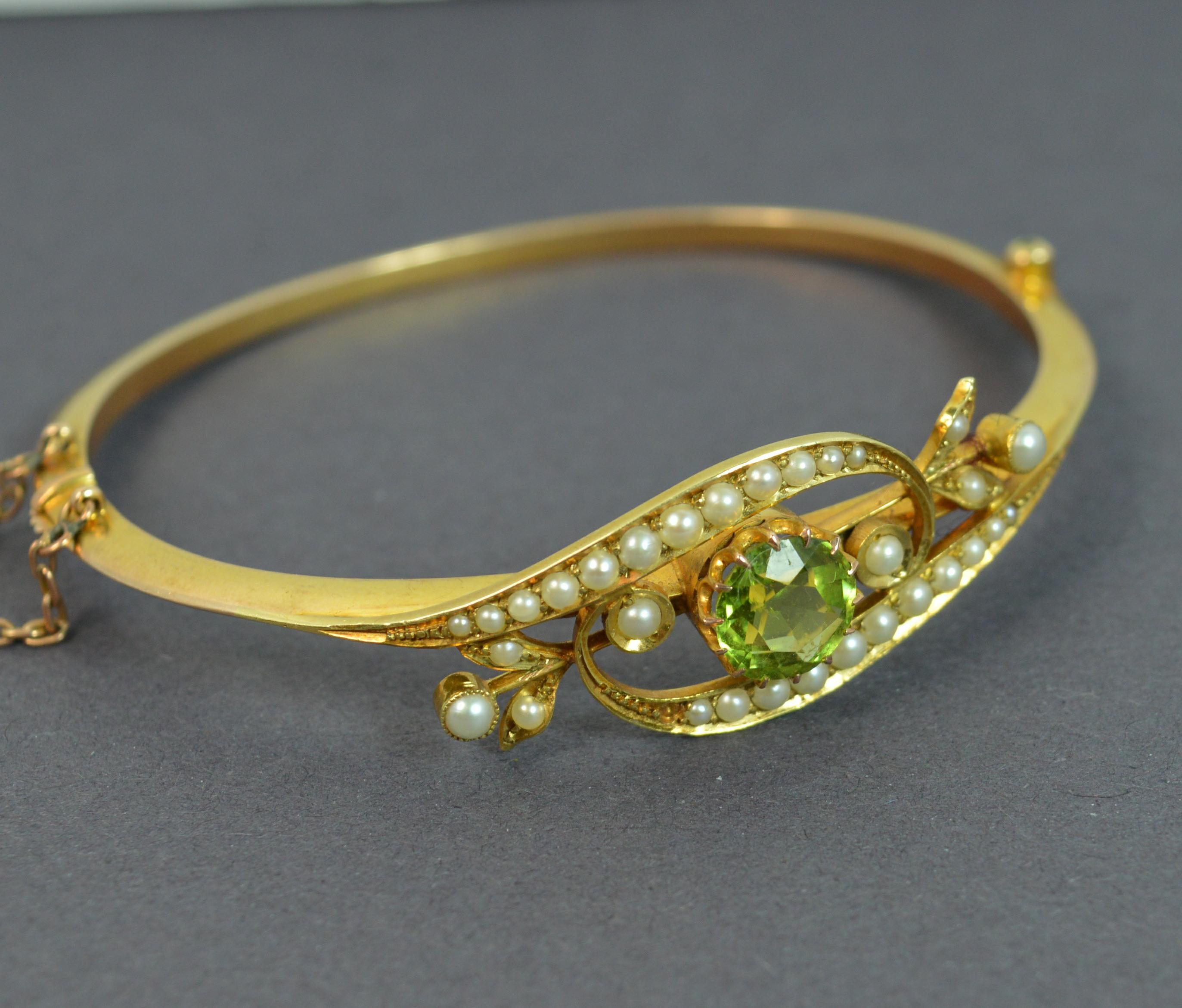 Victorian Peridot and Seed Pearl 15 Carat Gold Bangle For Sale at ...