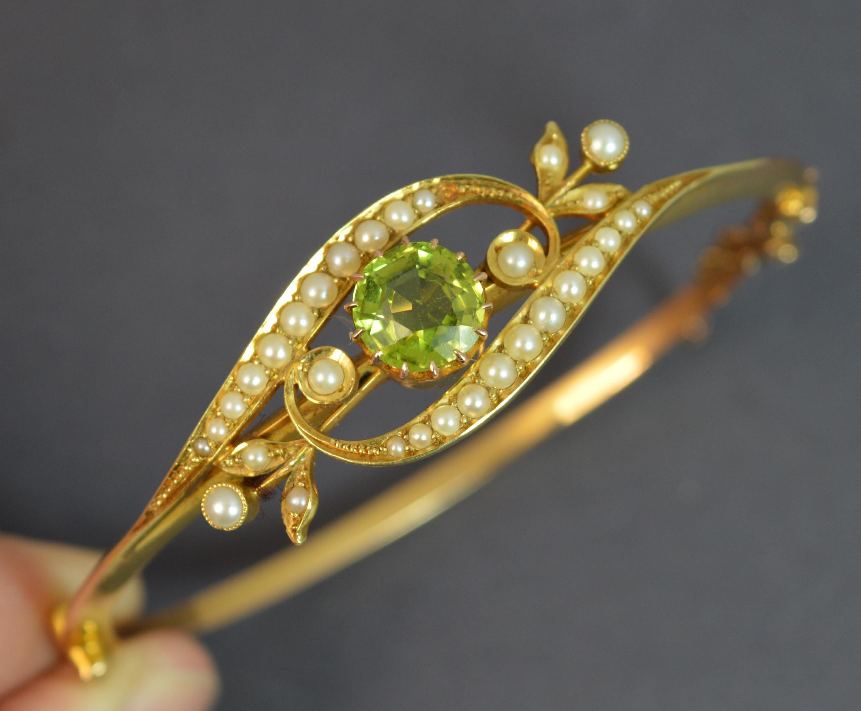 Victorian Peridot and Seed Pearl 15 Carat Gold Bangle For Sale at ...