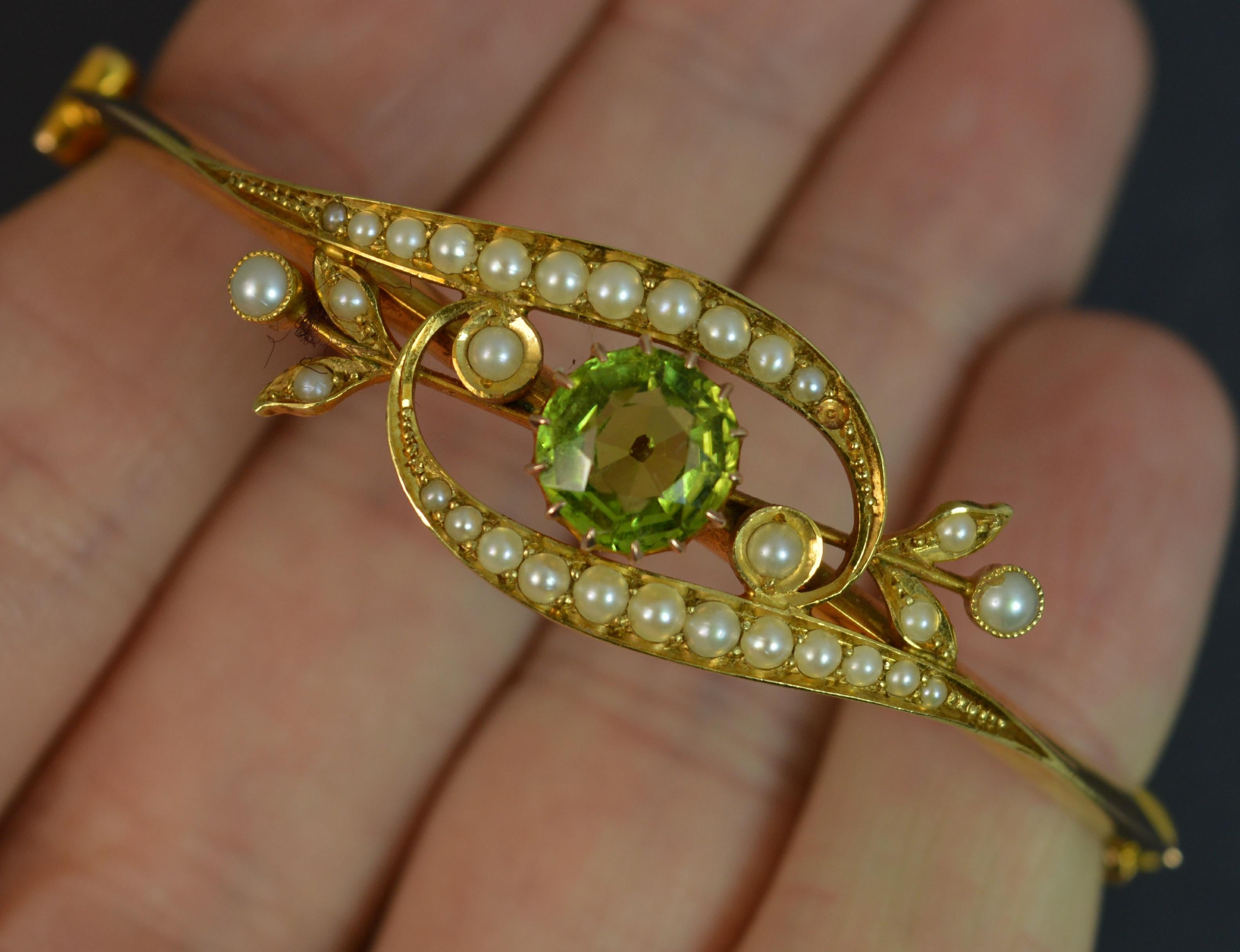 Victorian Peridot and Seed Pearl 15 Carat Gold Bangle For Sale at ...