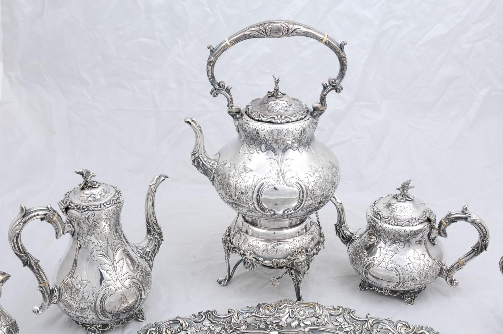 Victorian Period 19th Century Five-Piece Silver Tea and Coffee Set with ...