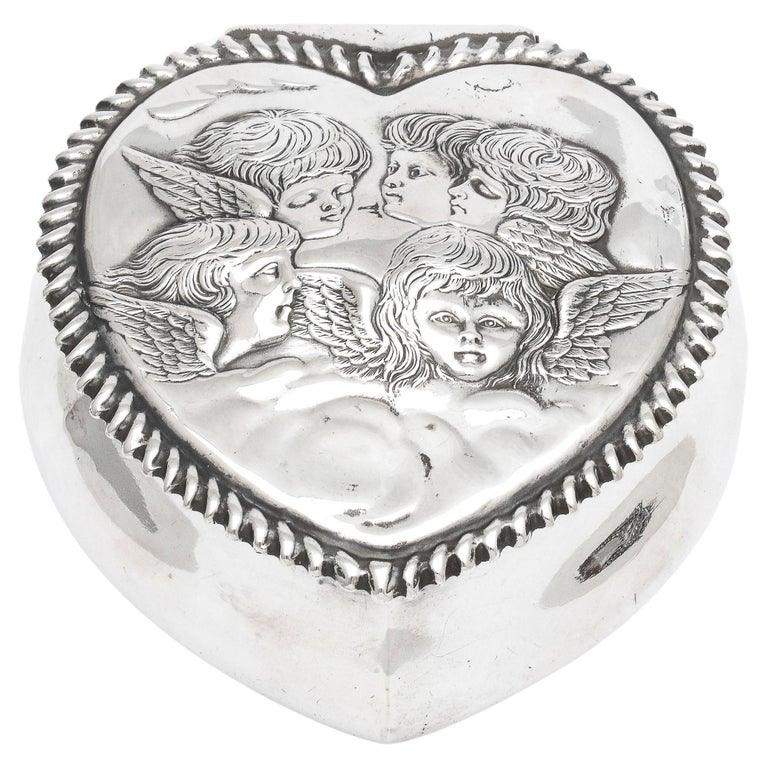 Victorian Period Sterling Silver Heart-Form Trinkets Box with Hinged ...