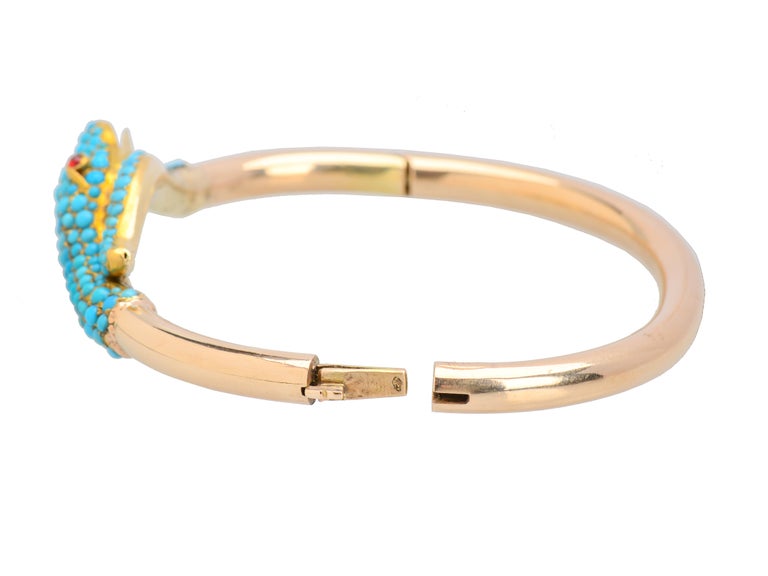 Victorian Persian Turquoise and Ruby Serpent Bracelet For Sale at 1stDibs
