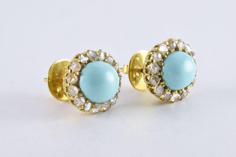Victorian Persian Turquoise Cabochon and Diamond Halo Studs For Sale at ...