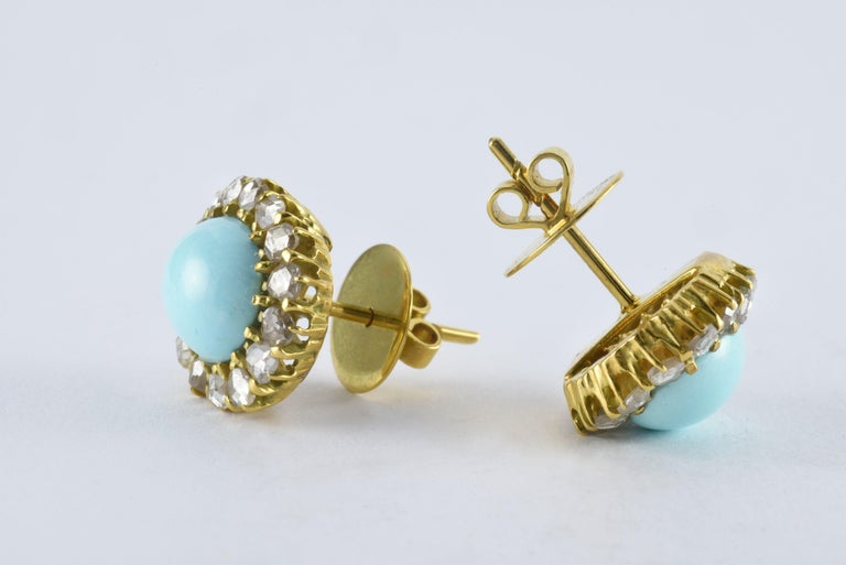Victorian Persian Turquoise Cabochon and Diamond Halo Studs For Sale at ...