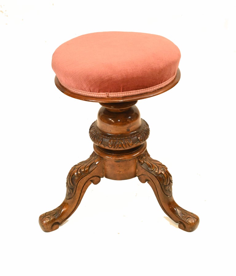 Victorian Piano Stool Carved Walnut 1890 at 1stDibs