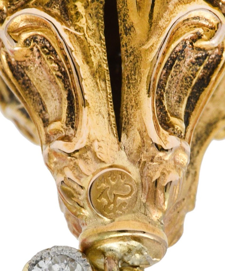 Victorian Pink Coral Diamond 18 Karat Two-Tone Gold Devil Pendant Charm ...