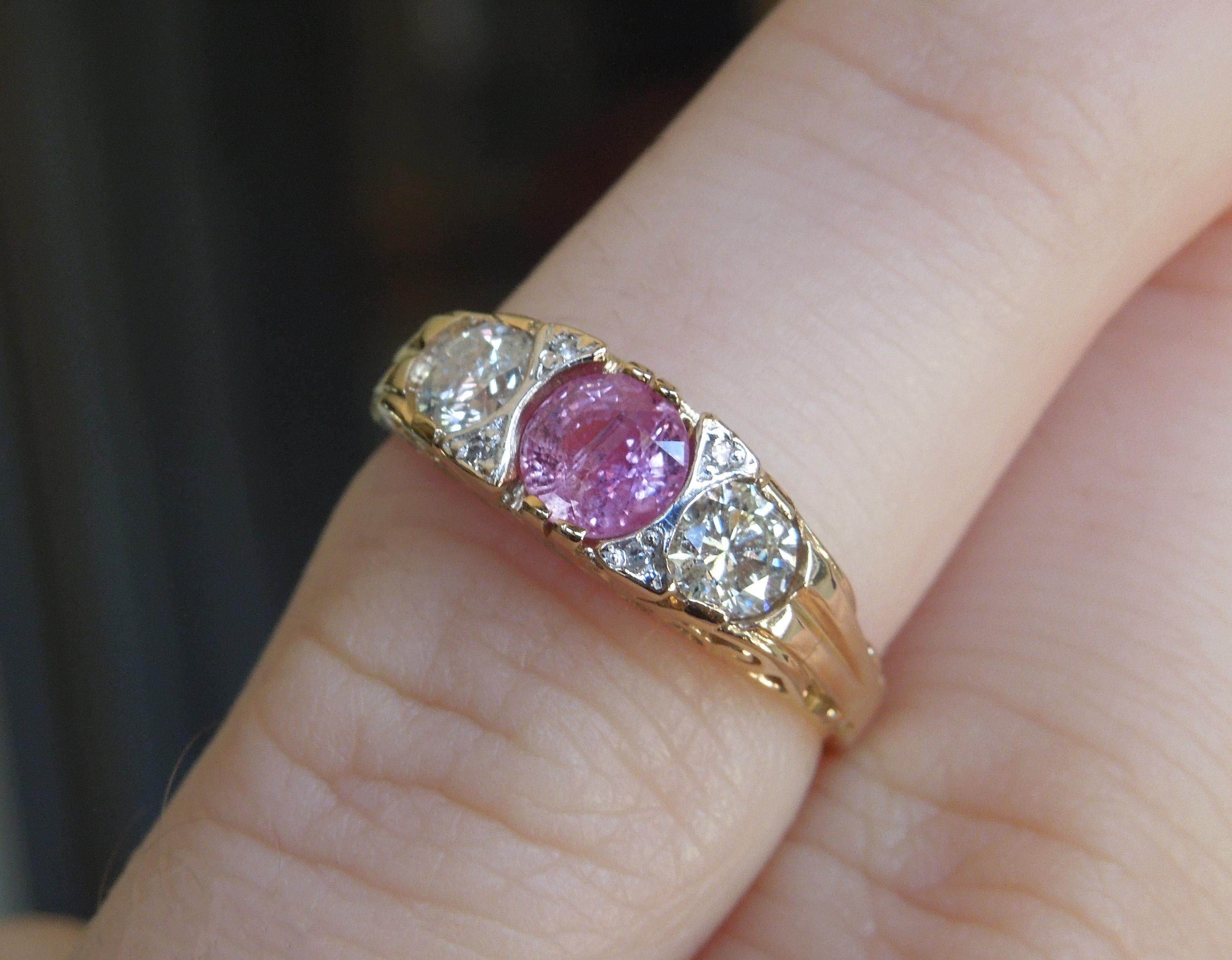 Victorian Pink Sapphire and Diamond Trinity Ring For Sale at 1stDibs