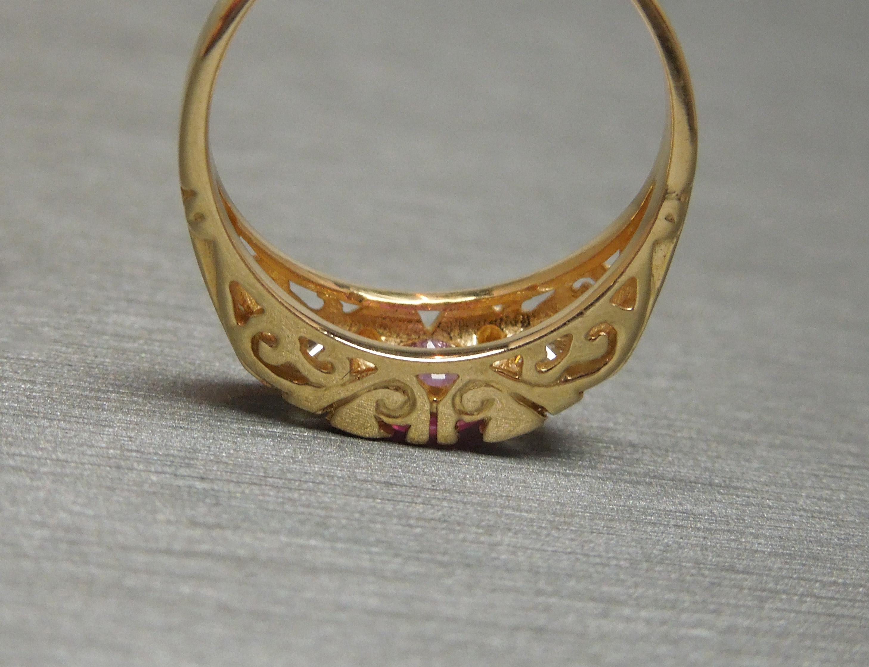 Victorian Pink Sapphire and Diamond Trinity Ring For Sale at 1stDibs