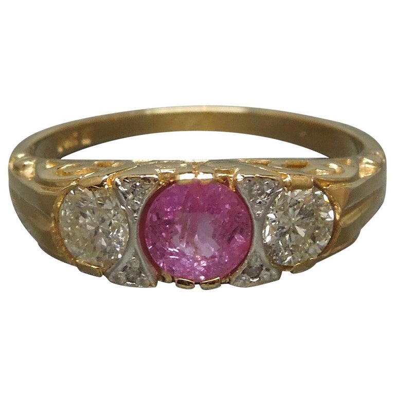 Victorian Pink Sapphire and Diamond Trinity Ring For Sale at 1stDibs