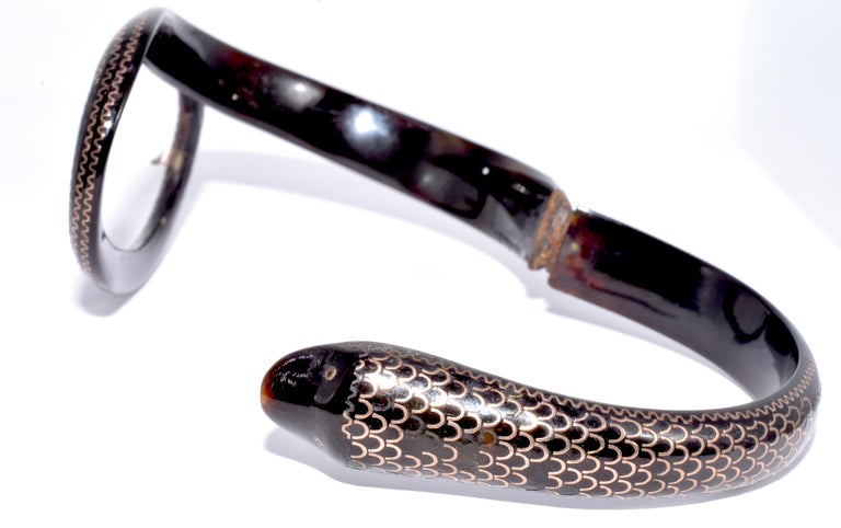 Victorian Pique Hinged Snake Bangle Inlaid with Gold Scales at 1stDibs