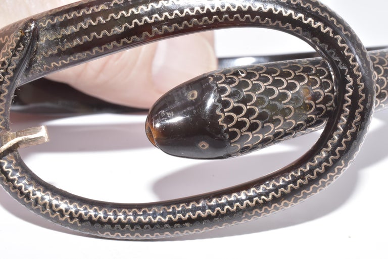 Victorian Pique Hinged Snake Bangle Inlaid with Gold Scales at 1stDibs
