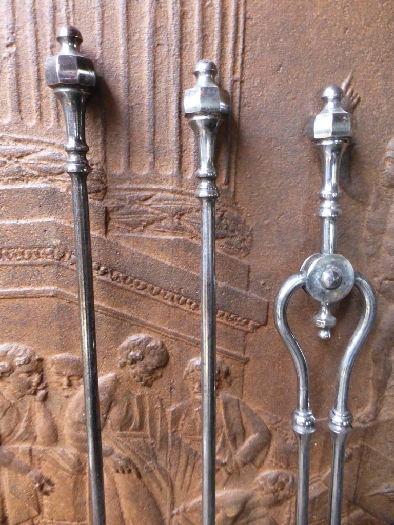 Victorian Polished Steel Fire Irons, Fireplace Tool Set For Sale at 1stDibs