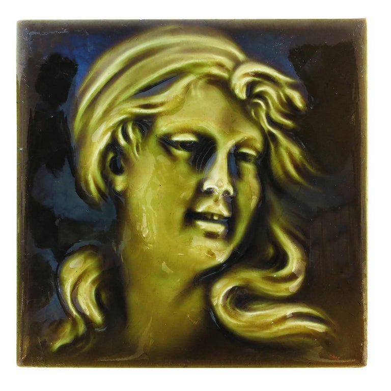 Victorian Portrait Tile Pair by Kensington Tile For Sale at 1stDibs