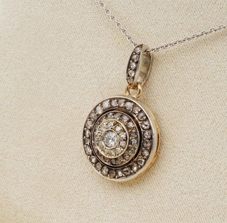 Victorian Rare and Unique 1.22 Carat Diamond Target Pendant Plus Chain ...