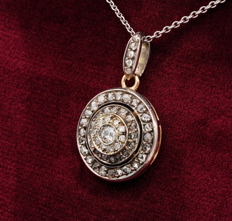 Victorian Rare and Unique 1.22 Carat Diamond Target Pendant Plus Chain ...