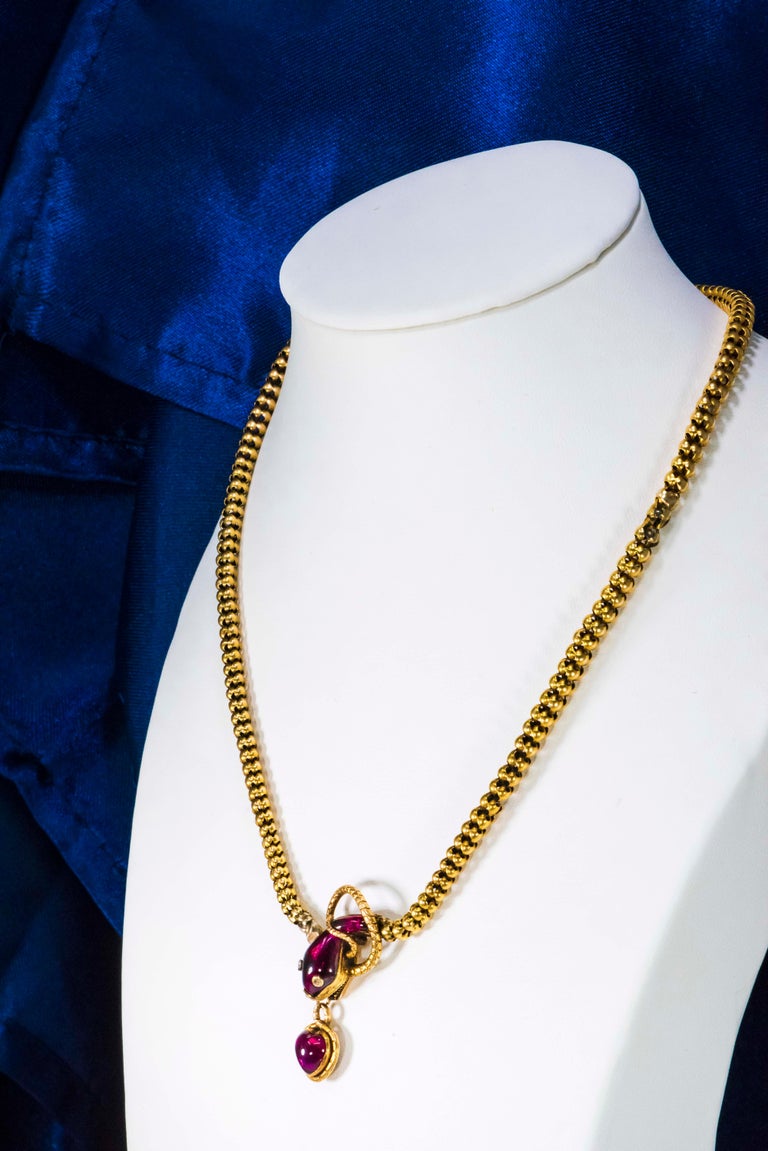 Victorian Red Garnet and Diamond Set, Gold Snake and Heart Pendant Form ...