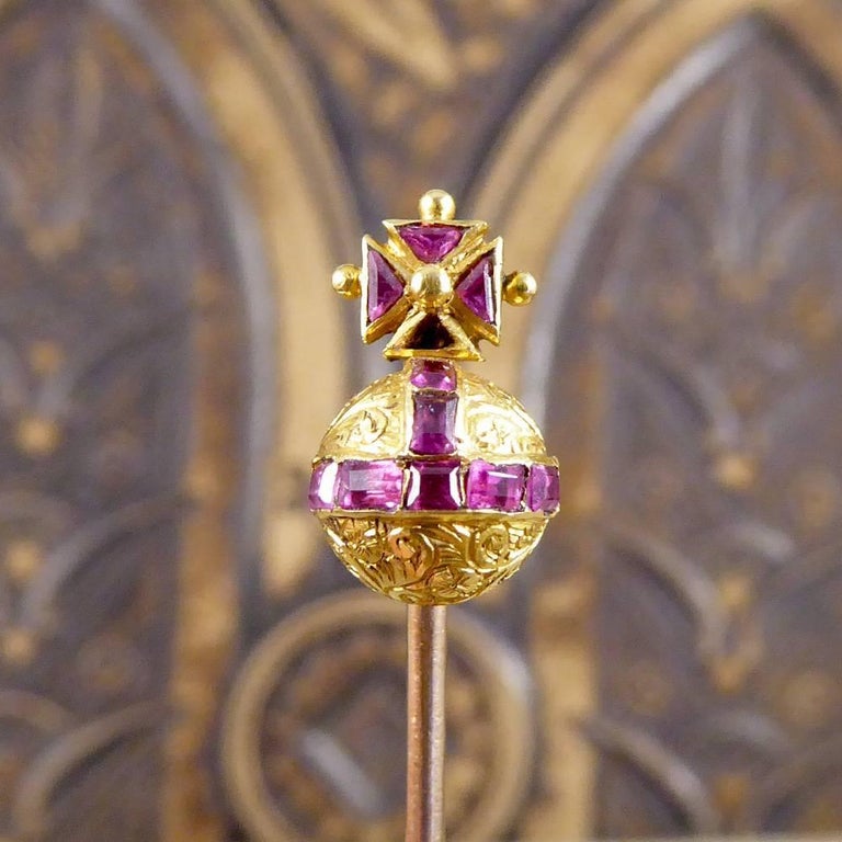 Victorian Regal Garnet Maltese Cross Gold Orb Pin at 1stDibs