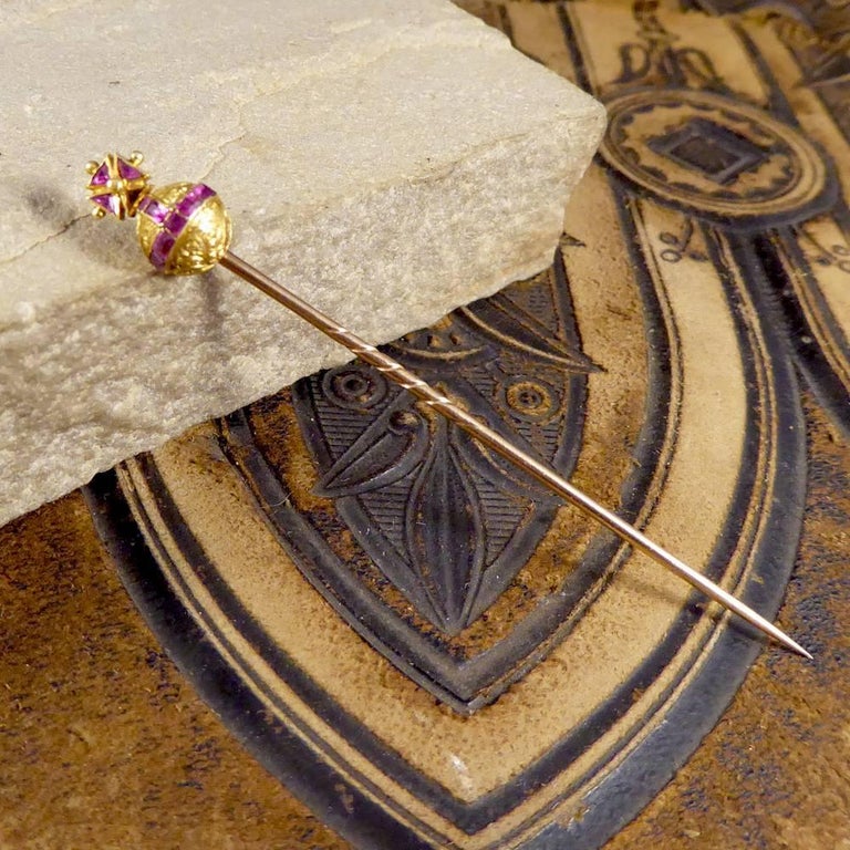 Victorian Regal Garnet Maltese Cross Gold Orb Pin at 1stDibs