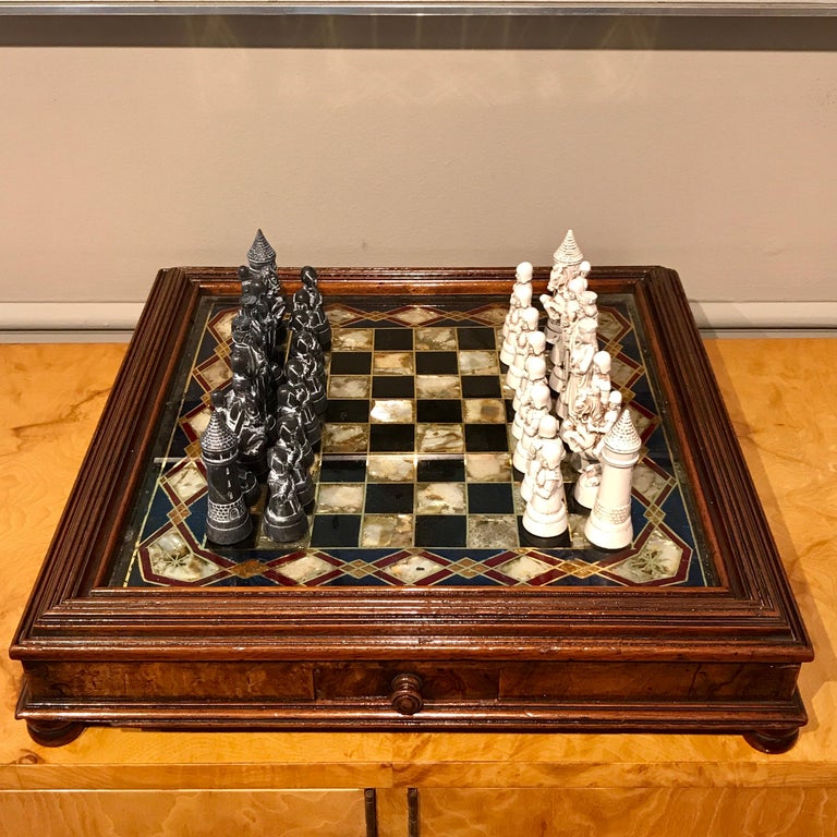 Victorian Reverse Painted Chess Board with Associated Chess Set at ...